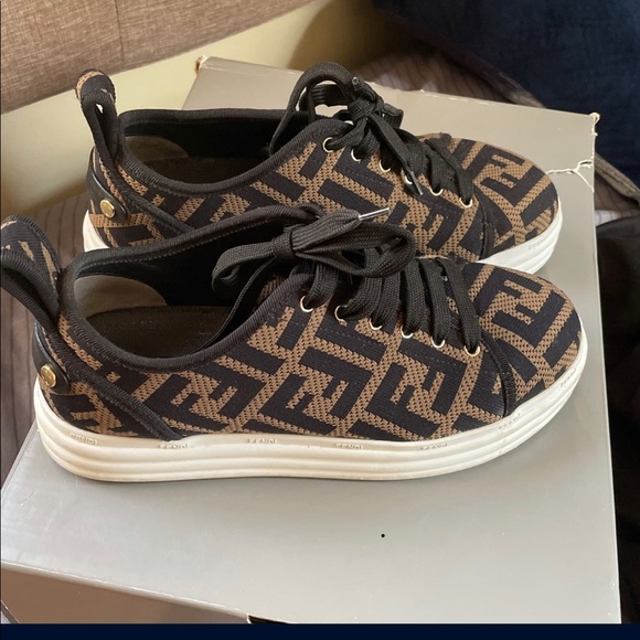 Fendi | Shoes | Fendi Rise Brown Fabric Platform Sneakers | Poshmark